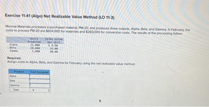 Solved Exercise 11-41 (Algo) Net Realizable Value Method (LO | Chegg.com