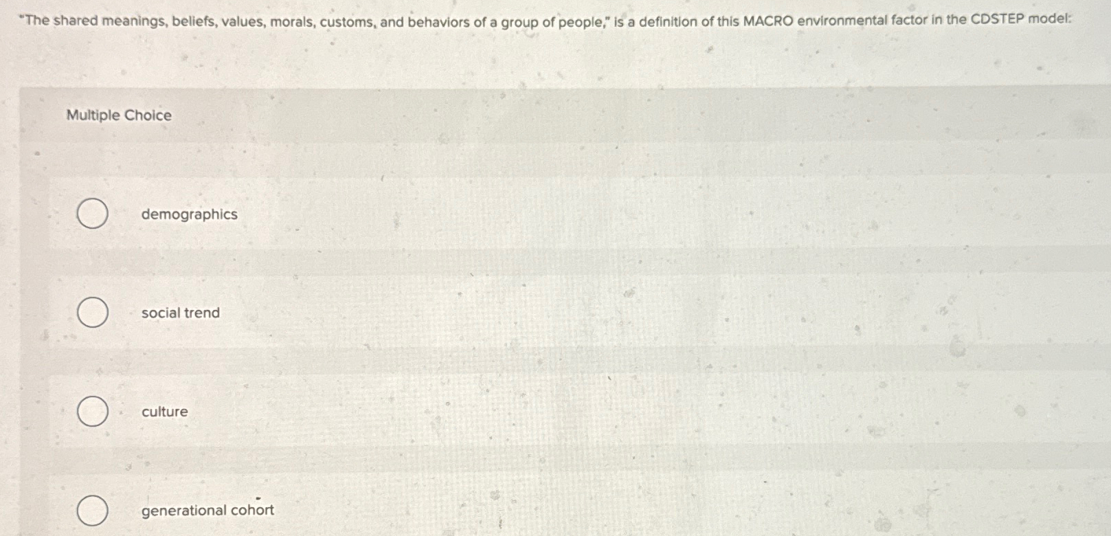Solved "The shared meanings, beliefs, values, morals, | Chegg.com