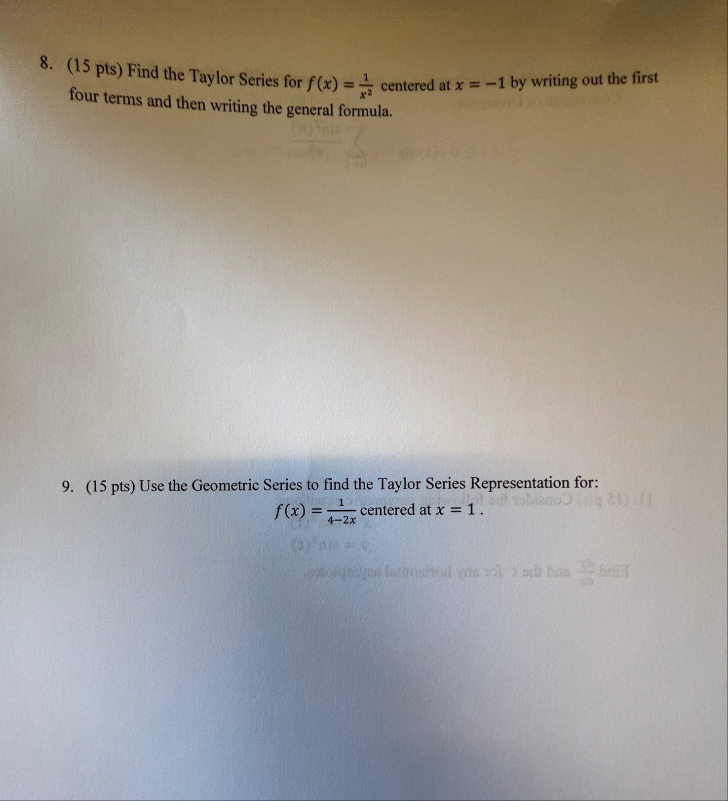 Solved (15 ﻿pts) ﻿Find the Taylor Series for f(x)=1x2 | Chegg.com