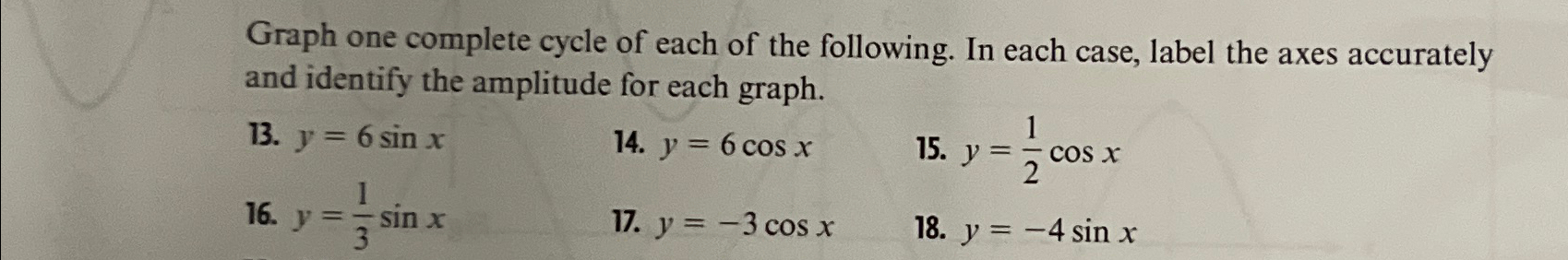 Solved Graph one complete cycle of each of the following. In | Chegg.com