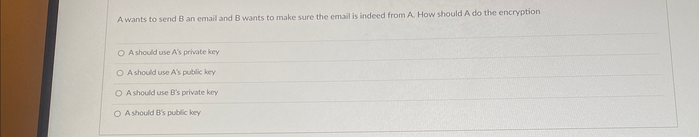 Solved A wants to send B ﻿an email and B ﻿wants to make sure | Chegg.com