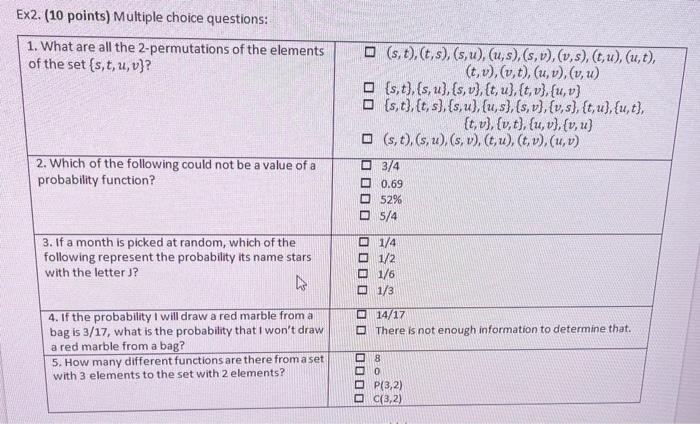 Solved Ex2. (10 points) Multiple choice questions: | Chegg.com