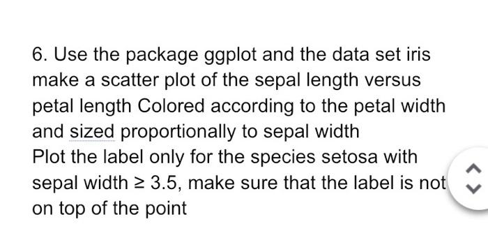Solved 6. Use the package ggplot and the data set iris make | Chegg.com