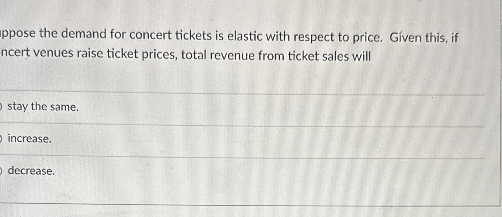 Solved ppose the demand for concert tickets is elastic with | Chegg.com