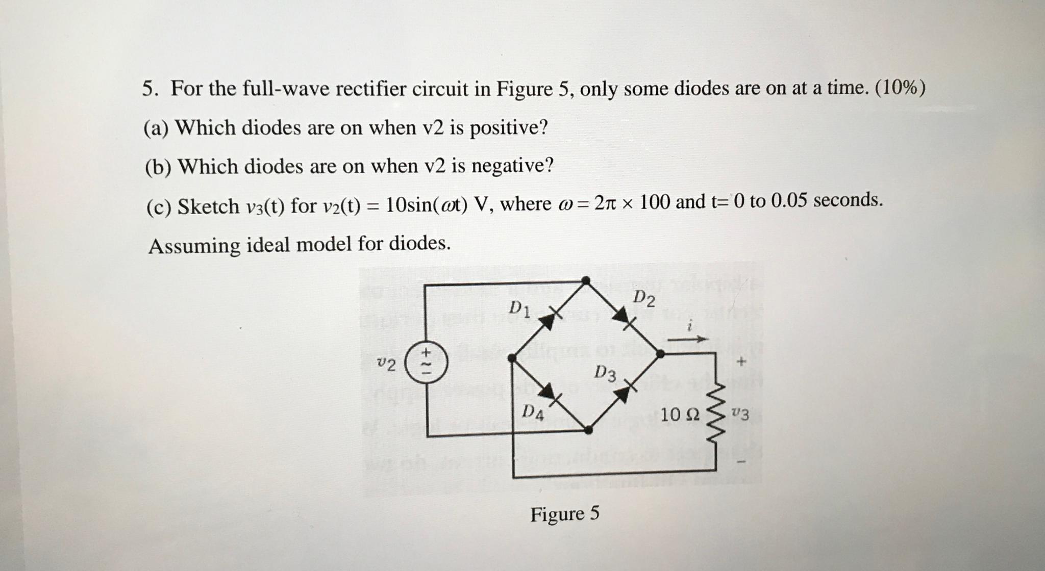 Solved For the full-wave rectifier circuit in Figure 5, | Chegg.com