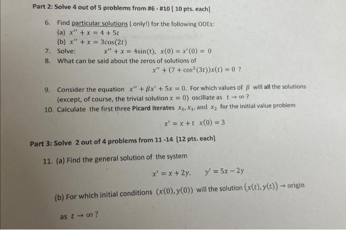 Part 2: Solve 4 out of 5 problems from #6 - #10 [ 10 | Chegg.com
