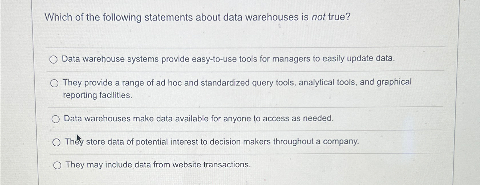 Solved Which of the following statements about data | Chegg.com