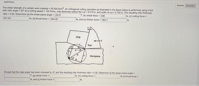 Solved The shear strength of a certah work material | Chegg.com
