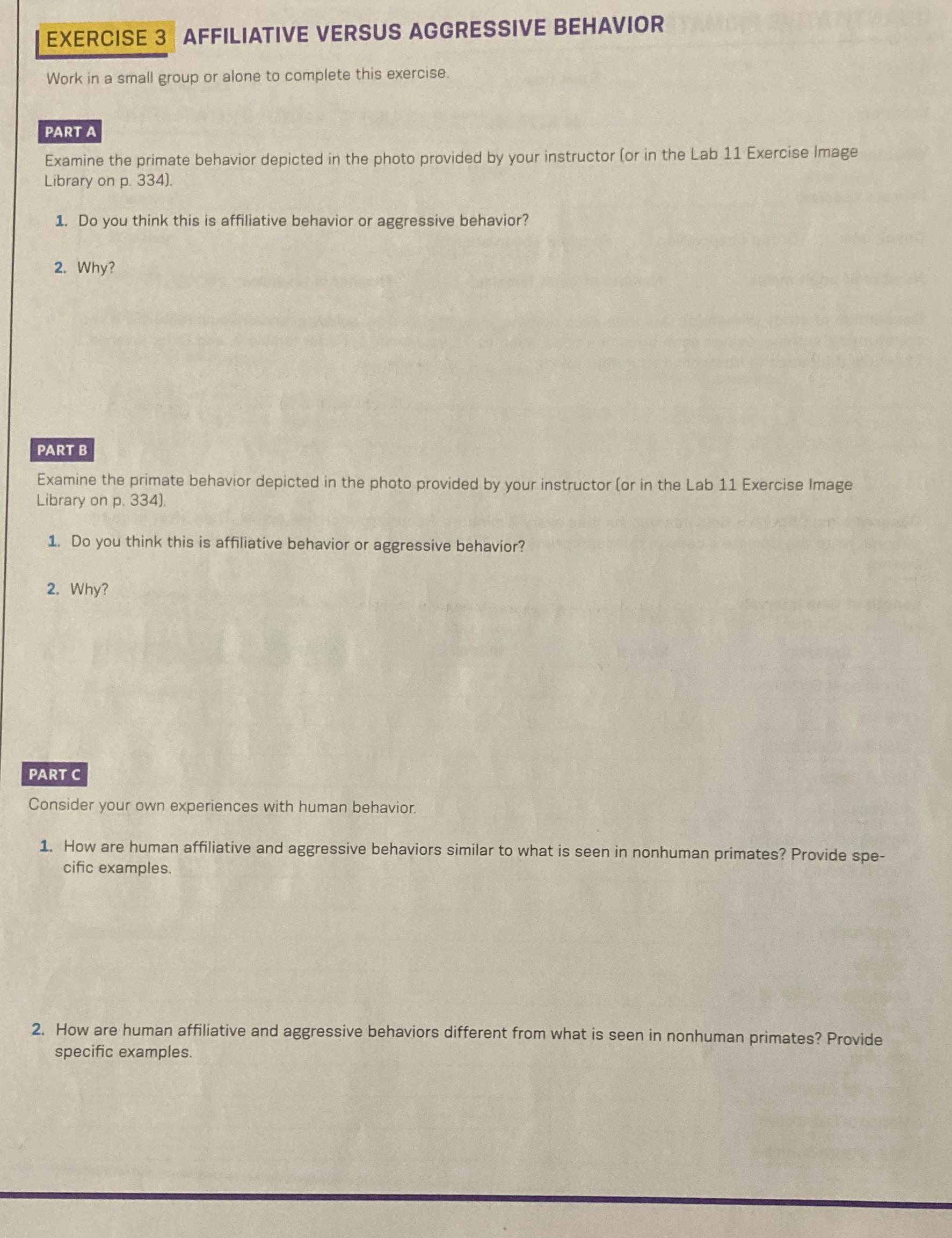 Solved AFFILIATIVE VERSUS AGGRESSIVE BEHAVIORWork in a small | Chegg.com