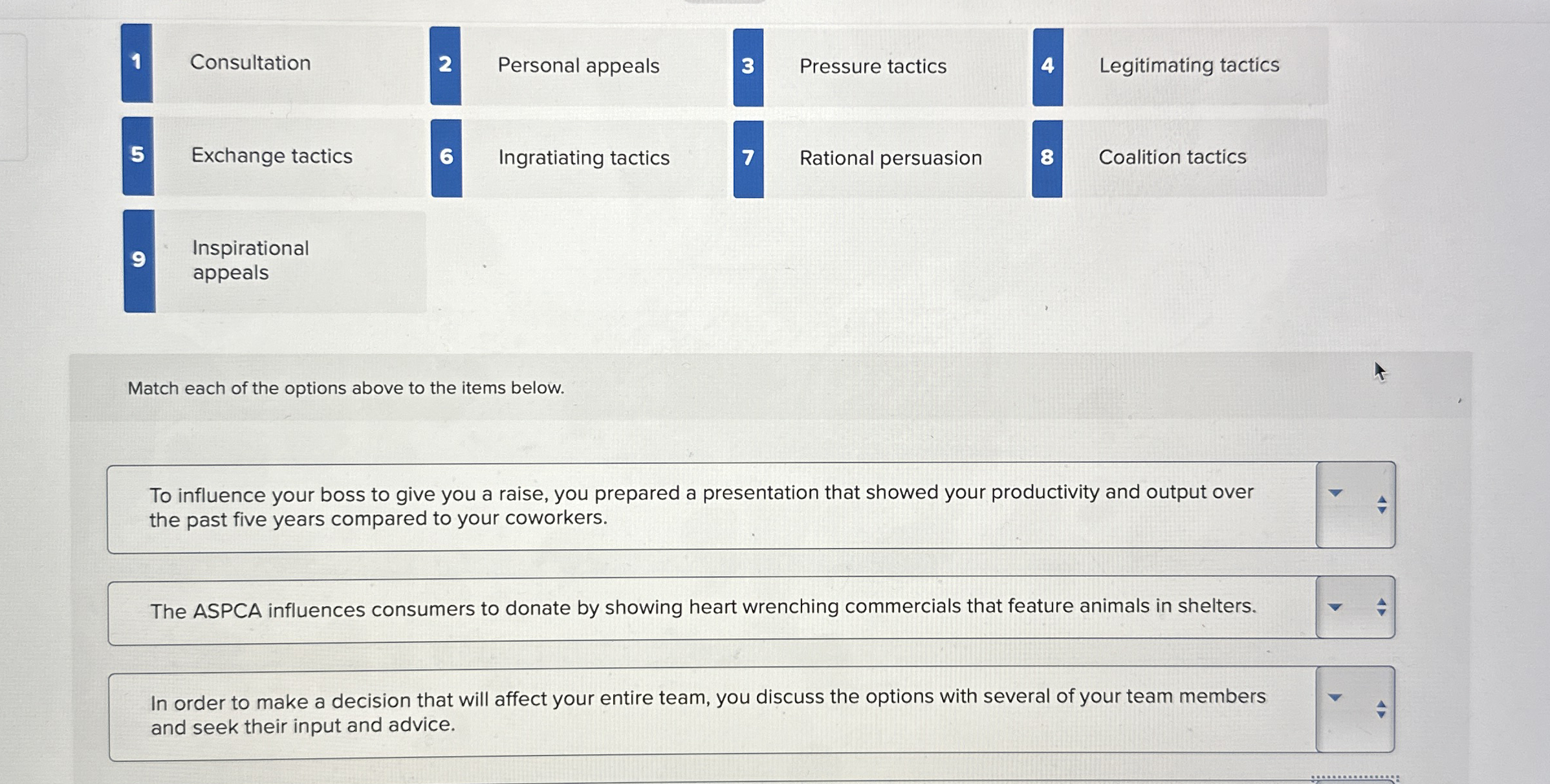 Solved 1Consultation2Personal appeals3Pressure | Chegg.com