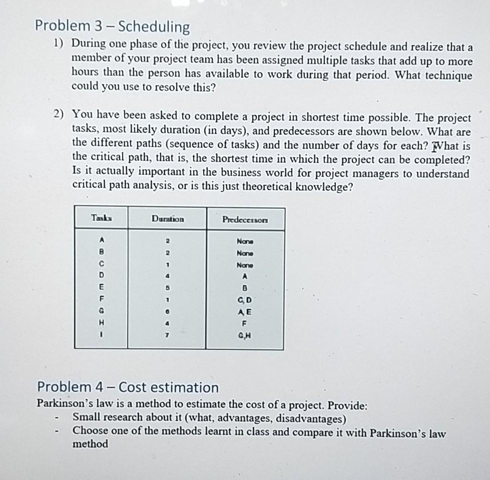 Solved Problem 3-Scheduling 1) During one phase of the | Chegg.com