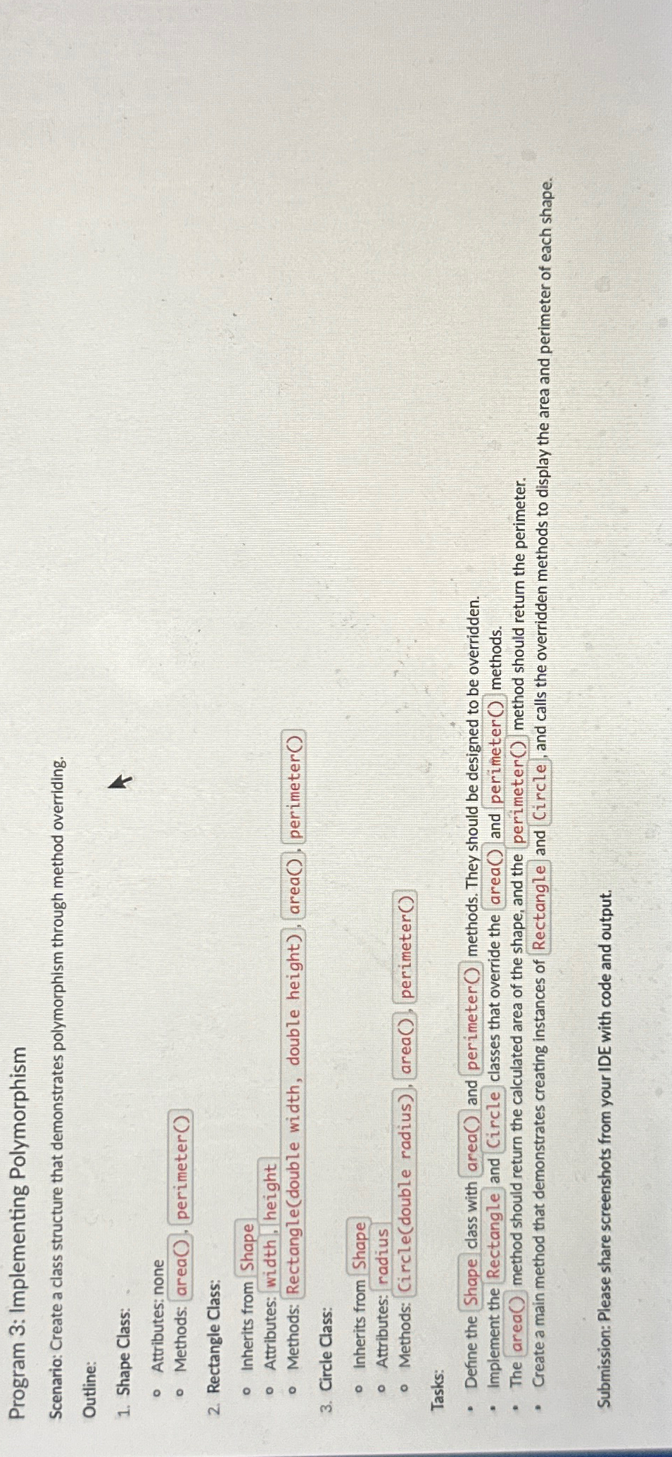 Solved Program 3: Implementing PolymorphismScenario: Create | Chegg.com