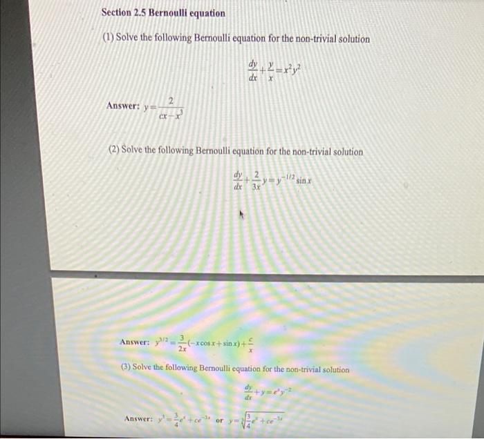 Solved Section 2.5 Bernoulli equation (1) Solve the | Chegg.com