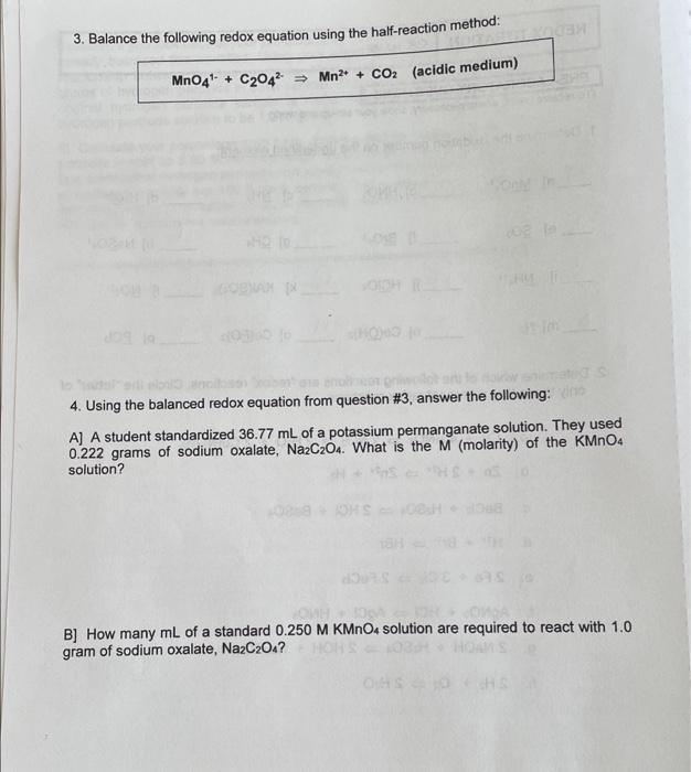Solved 3. Balance the following redox equation using the | Chegg.com