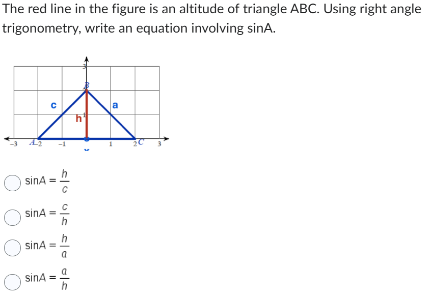 Solved The red line in the figure is an altitude of triangle | Chegg.com