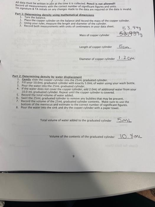 Solved Part 3: Determining the density of a test sample Mass | Chegg.com