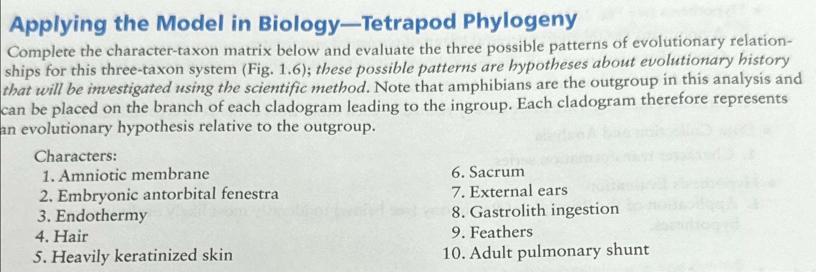 Solved Applying the Model in Biology-Tetrapod | Chegg.com