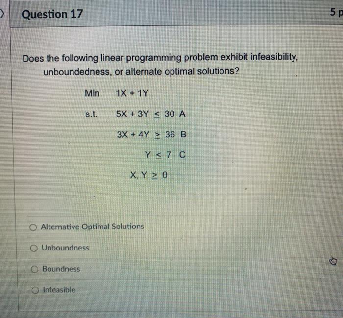 Solved Question 17 5 5 p Does the following linear | Chegg.com