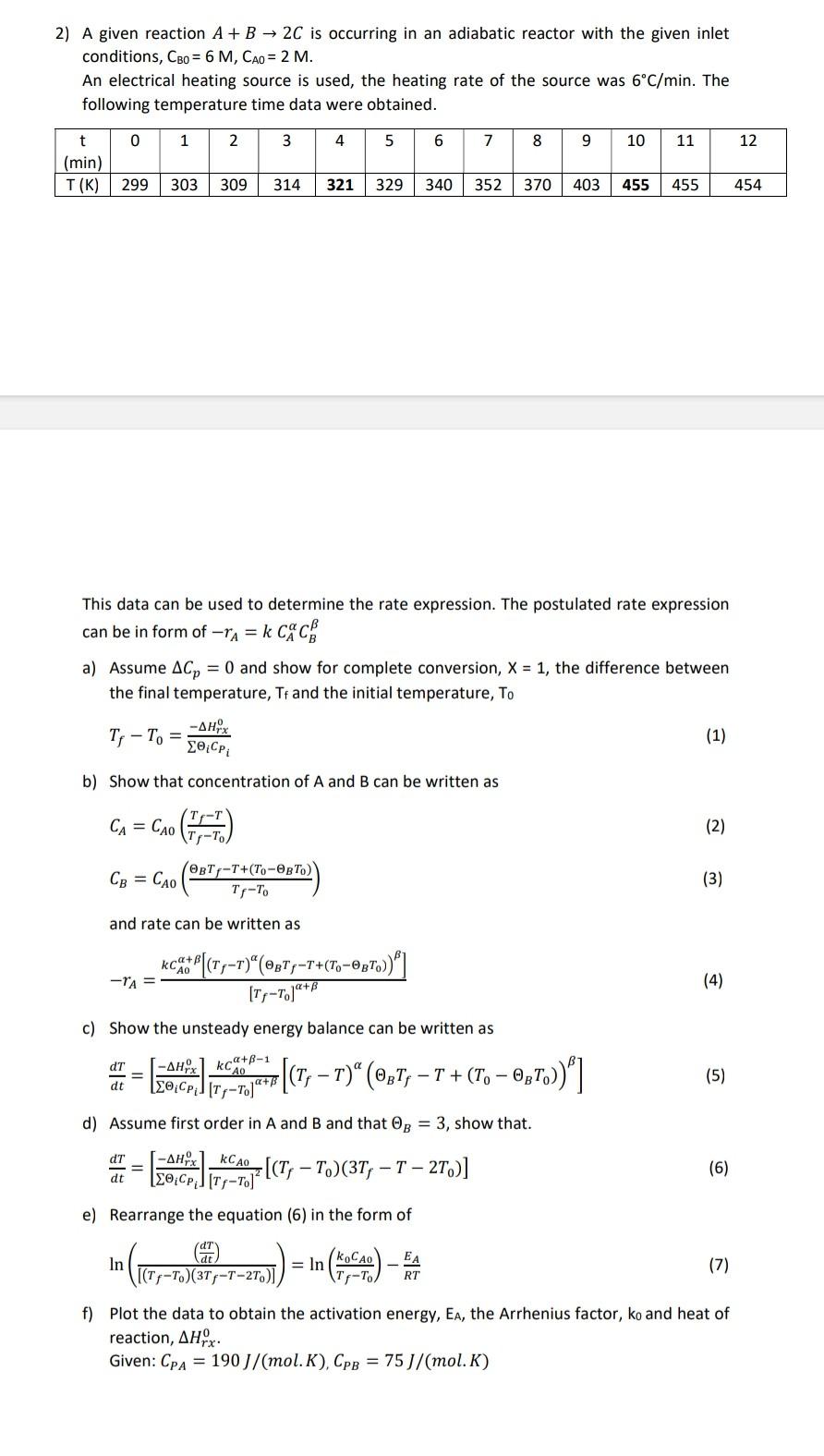 Solved 2) A given reaction A+B→2C is occurring in an | Chegg.com