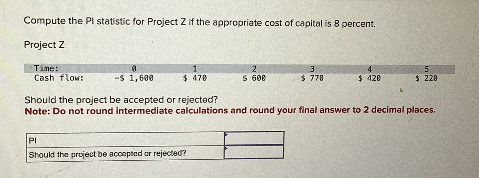 Solved Compute the PI statistic for Project Z ﻿if the | Chegg.com