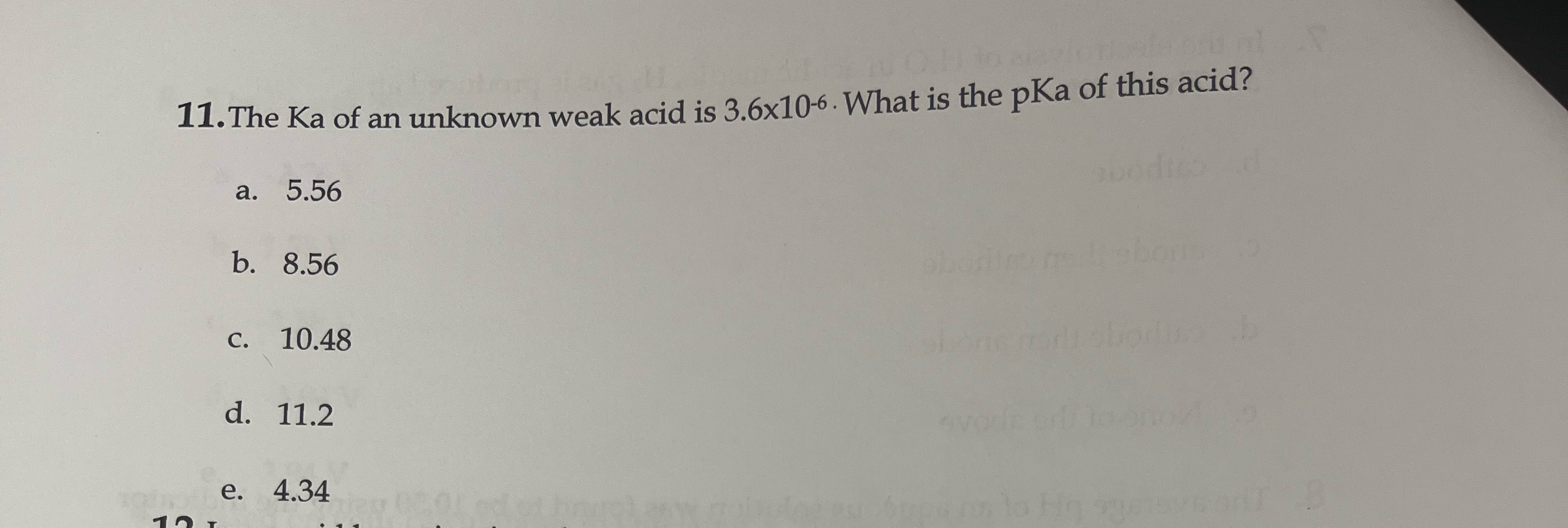 Solved The Ka of an unknown weak acid is 3.6×10-6. ﻿What is | Chegg.com