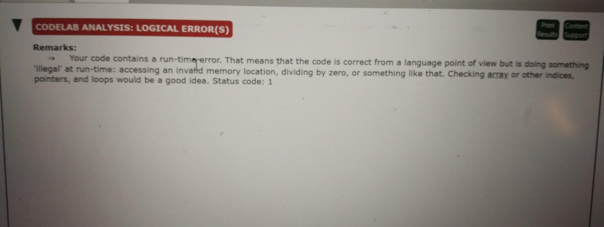 Remarks: ⇒ Your code contains a run-time error. That | Chegg.com