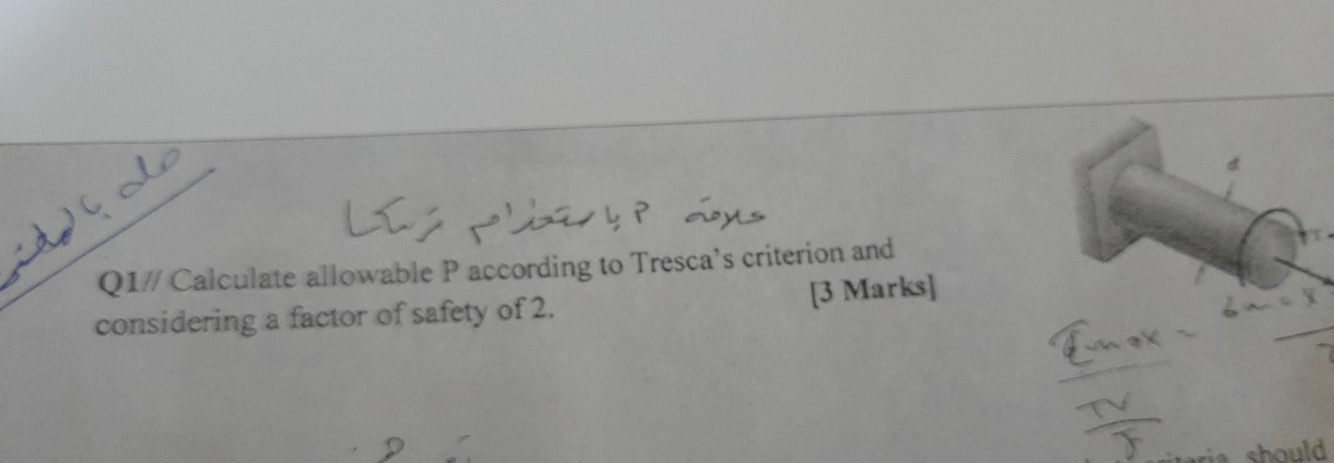 Solved Q1// Calculate allowable P according to Tresca's | Chegg.com