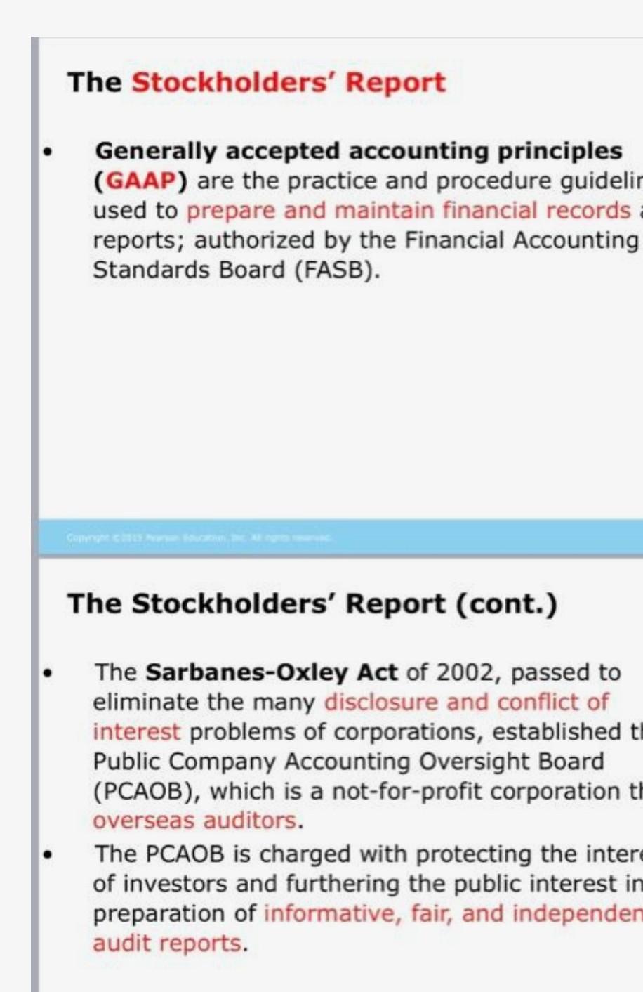 Solved The Stockholders' Report Generally accepted | Chegg.com