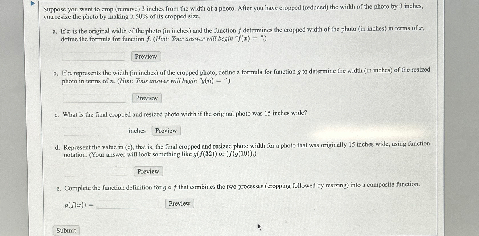Solved Suppose you want to crop (remove) 3 ﻿inches from the | Chegg.com