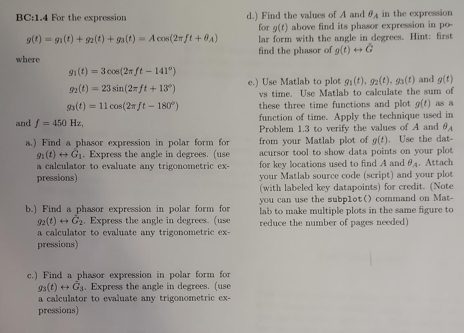 Solved BC:1.4 For the expression d.) Find the values of A | Chegg.com