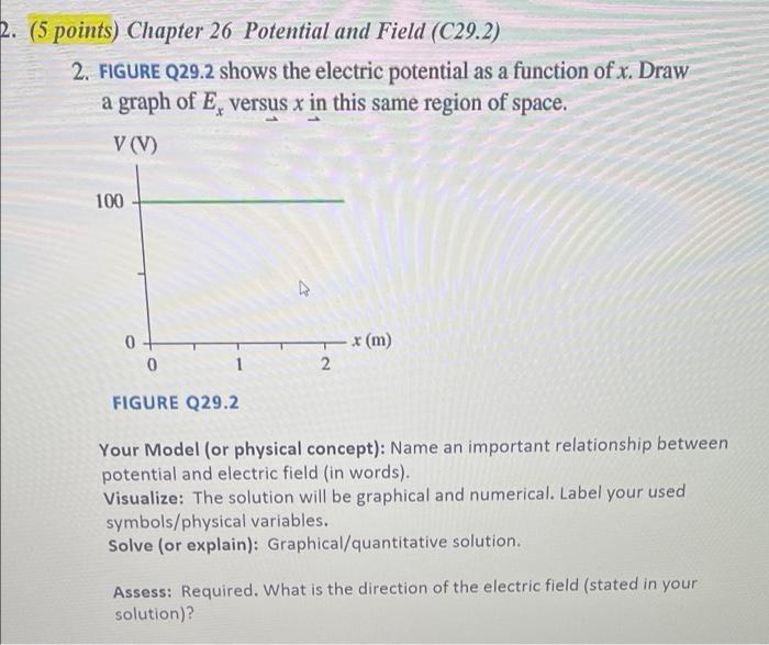 Solved 2. (5 points) Chapter 26 Potential and Field (C29.2) | Chegg.com