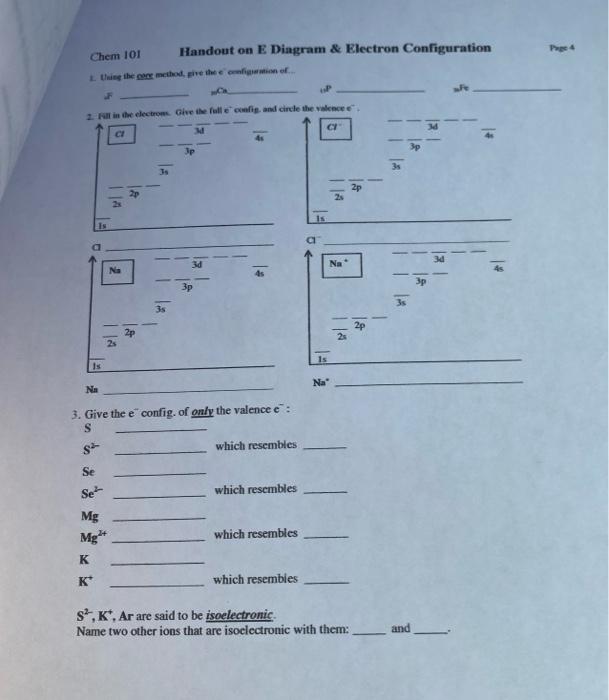Solved Chem 101 Handout on E Diagram \& Electron | Chegg.com