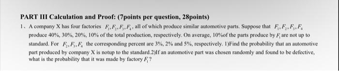 Solved PART III Calculation and Proof: (7points per | Chegg.com