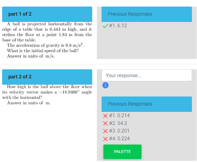 Solved part 1 ﻿of 2A ball is projected horizontally from | Chegg.com