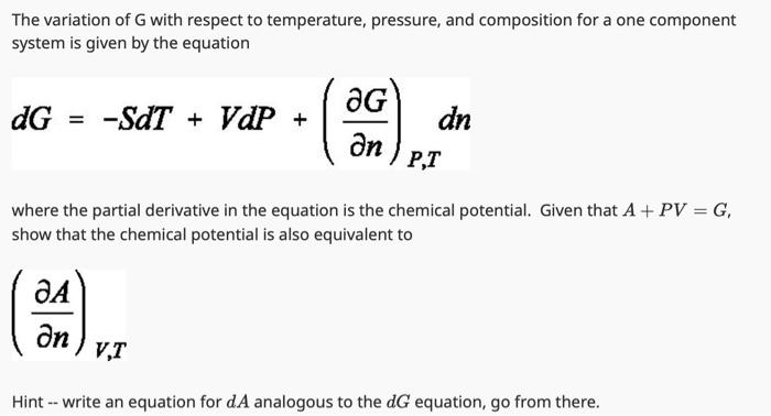 Solved The variation of G with respect to temperature, | Chegg.com