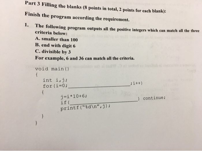 Solved Part 3 Filling the blanks (8 points in total, 2 | Chegg.com