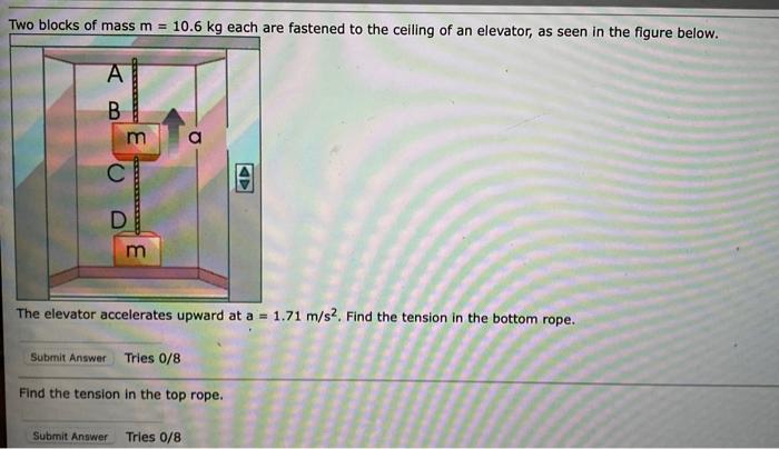 Solved Two blocks of mass m=10.6 kg each are fastened to the | Chegg.com