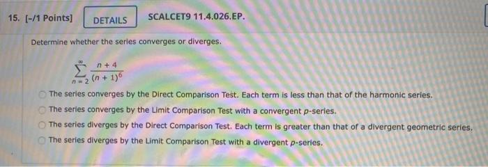 Solved 15. [-/1 Points) DETAILS SCALCET9 11.4.026.EP. | Chegg.com Solved 15. [-/1 Points) DETAILS SCALCET9 11.4.026.EP. | Chegg.com