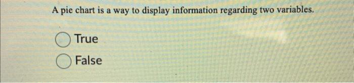 Solved A pie chart is a way to display information regarding | Chegg.com