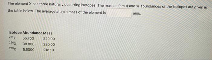 Solved The element X has three naturally occurring isotopes. | Chegg.com