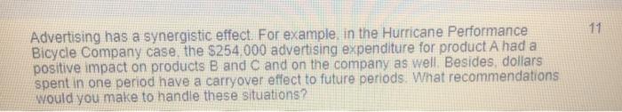 Solved 11 Advertising has a synergistic effect. For example, | Chegg.com