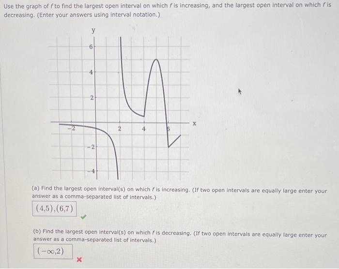 Solved Use the graph off to find the largest open interval | Chegg.com
