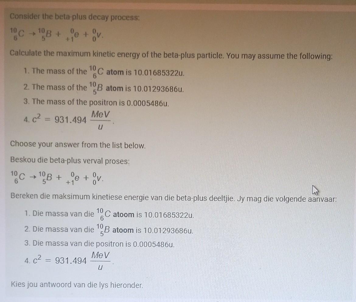 Consider the beta-plus decay process: | Chegg.com