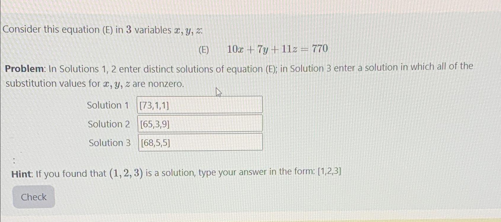 Solved Consider this equation (E) ﻿in 3 ﻿variables x,y,z | Chegg.com
