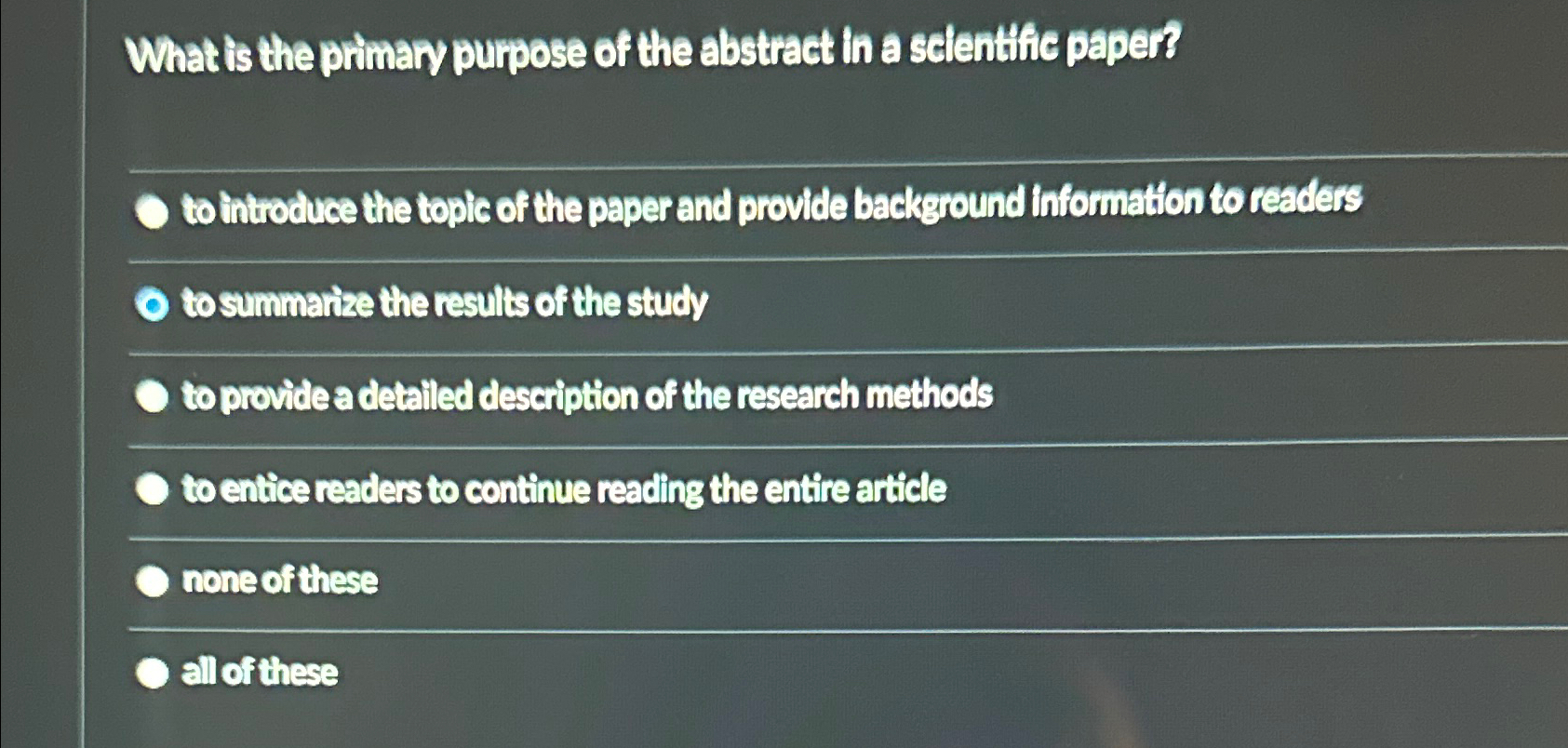 Solved What is the primary purpose of the abstract in a | Chegg.com