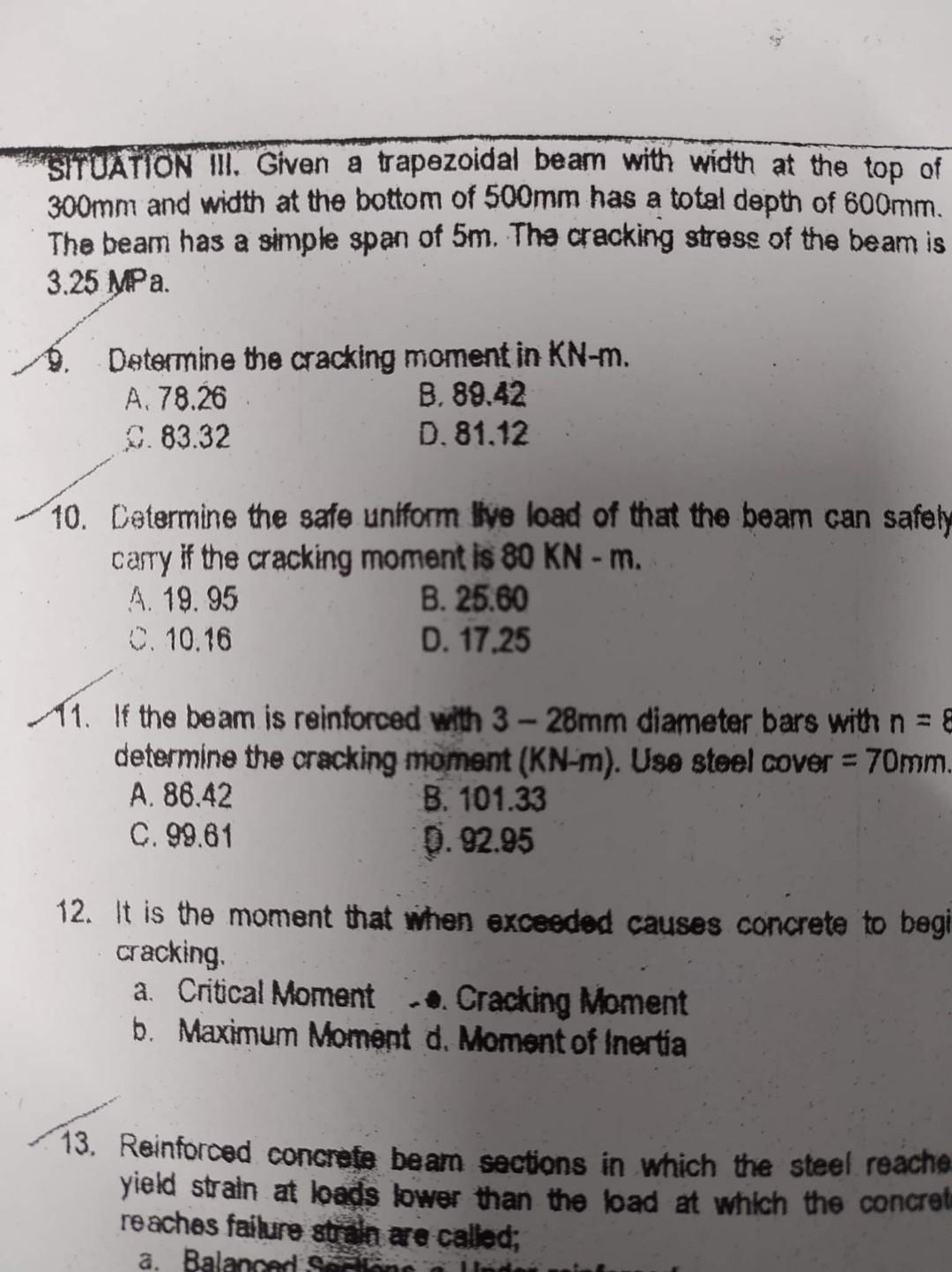 Solved SITUATION M. Given a trapezoidal beam with width at | Chegg.com