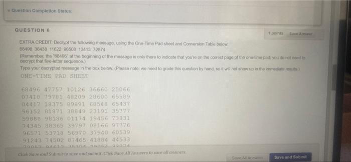 Question completion Status QUESTION 6 DO EXTRA CREDIT | Chegg.com