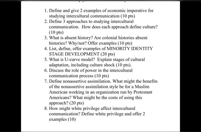 Solved 1. Define and give 2 examples of economic imperative | Chegg.com