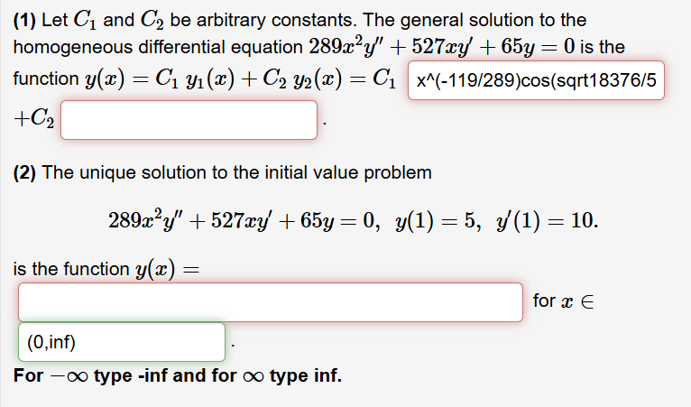 Solved (1) ﻿Let C1 ﻿and C2 be ﻿arbitrary constants. The | Chegg.com