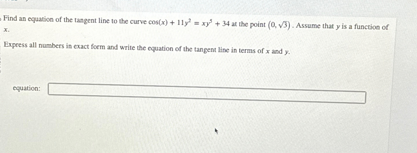 Solved Find an equation of the tangent line to the curve | Chegg.com